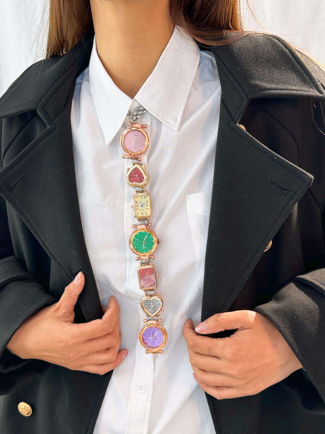 Vintage Watch Necktie,unique Multicolor Timepiece Necklace,retro Luxury ...