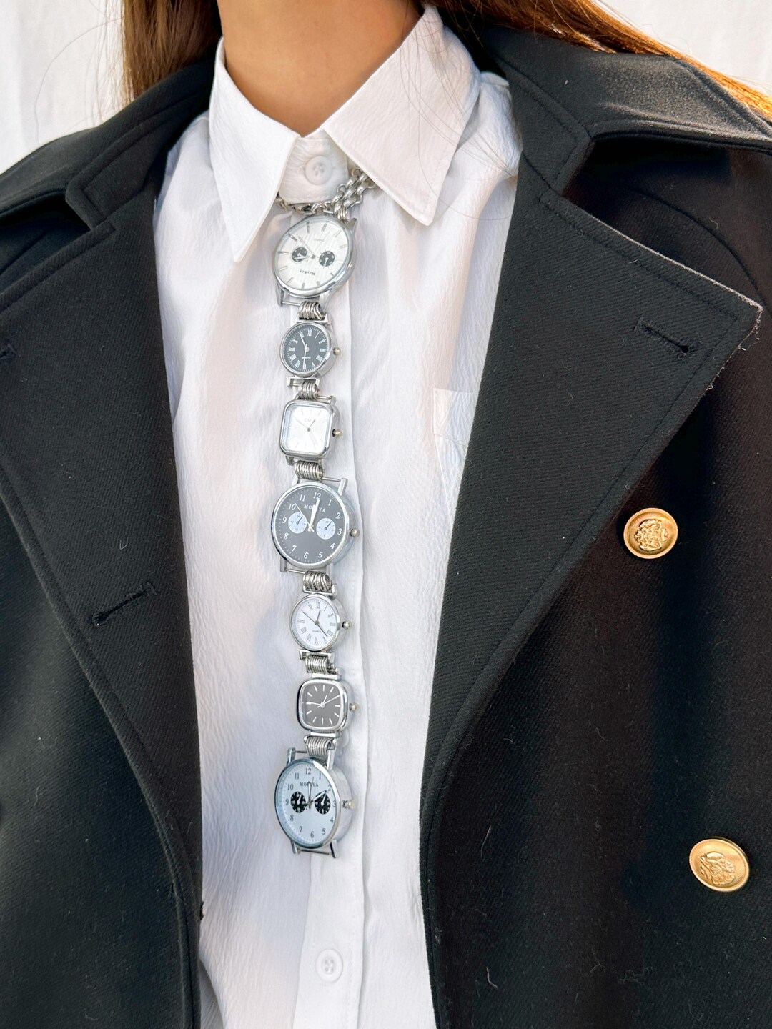 Steampunk Watch Necktie,black and White Gothic Jewelry,artistic ...