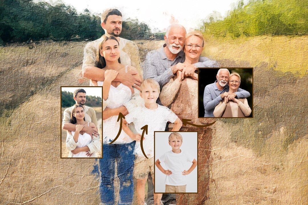 Add Family Member Custom Oil Painting From Photo -combine Merge Photos ...