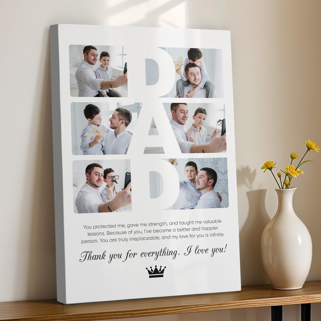 Personalized Dad Wall Art - Wrapped Canvas Wall Art - Dad Photo Collage ...