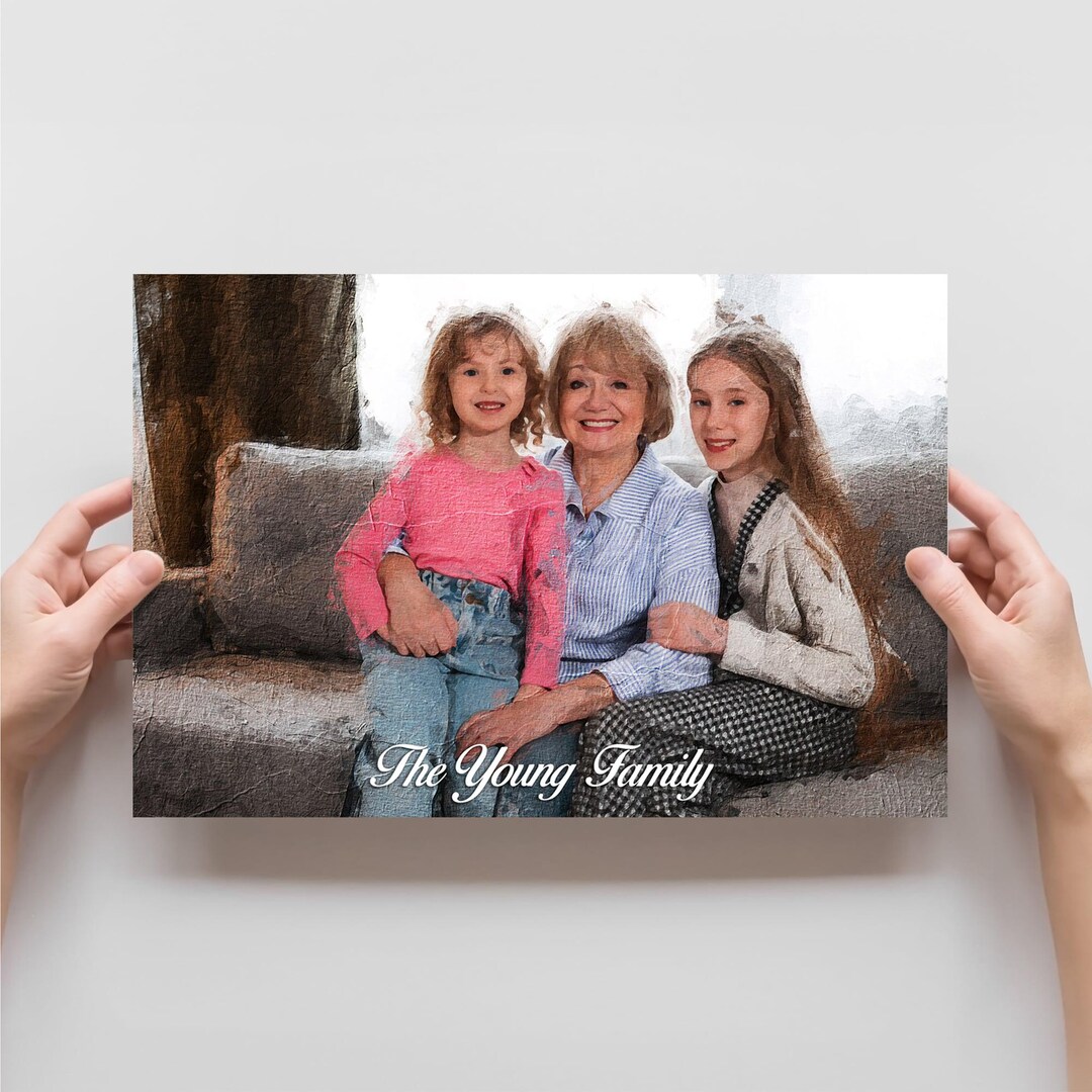 Custom Three Generations Family Portrait From Photo - Painting on ...