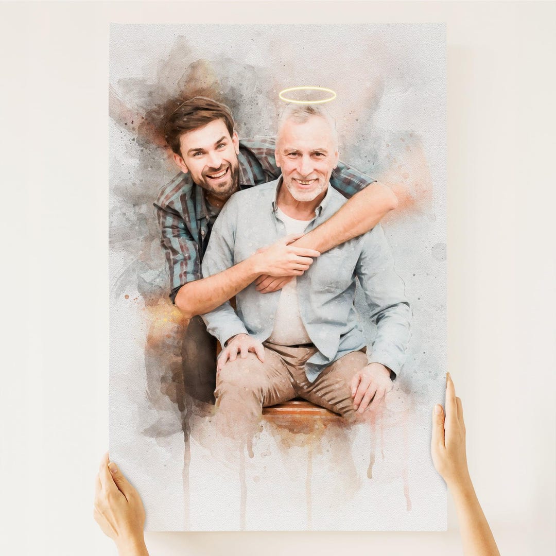 Loss of Father Custom Watercolor Family Portrait From Photo, Dad ...
