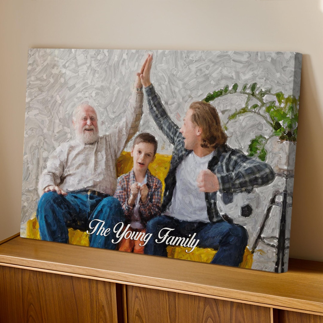 Custom Three Generations Family Portrait From Photo - Acrylic Painting ...