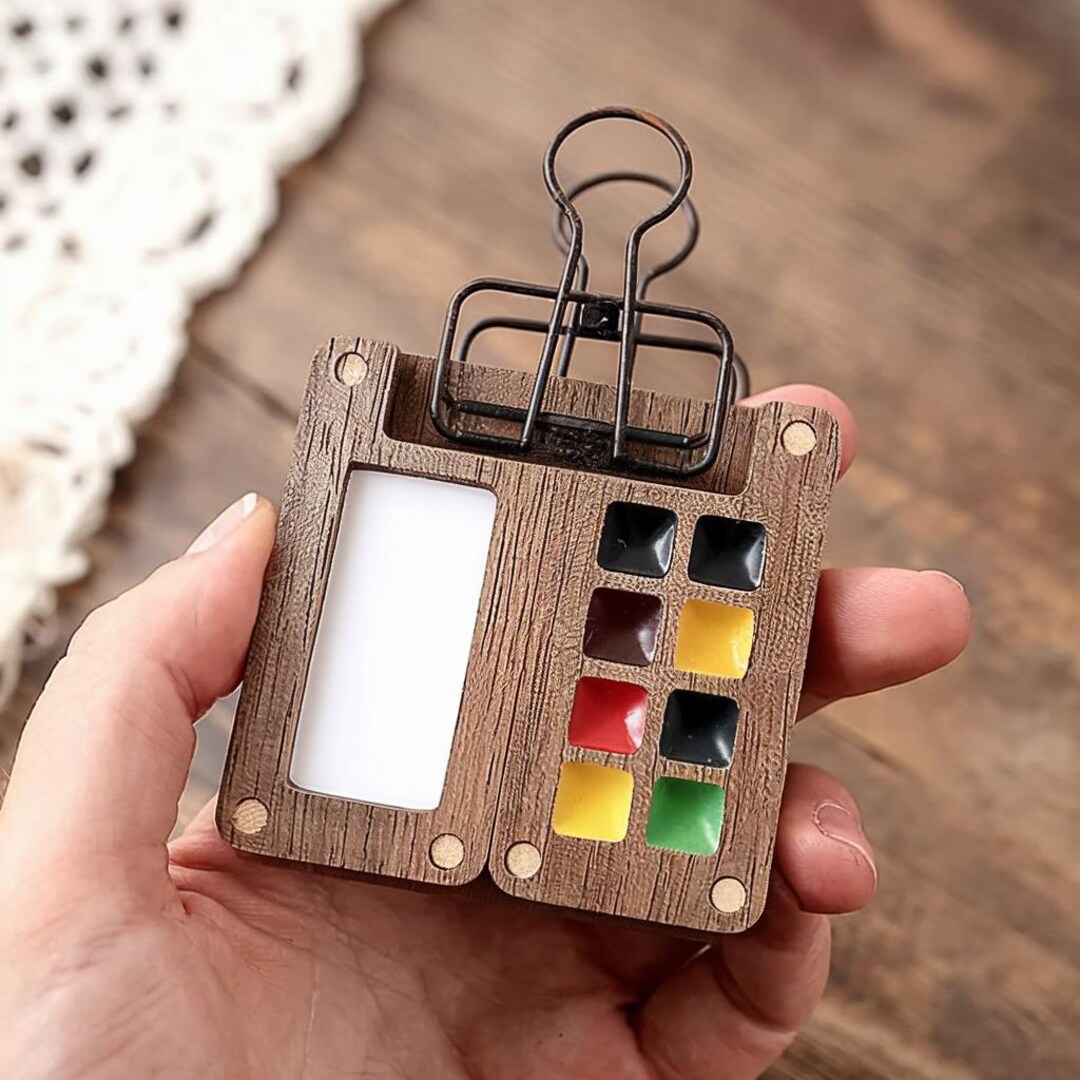 Mini Portable Travel Wooden Watercolor Palette | 8 Compartment Mini ...