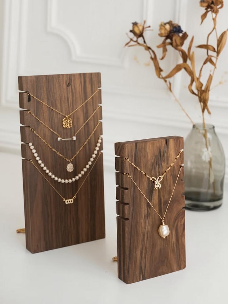 Walnut Jewelry Display Stand for Necklaces, Wooden Necklace Holder ...