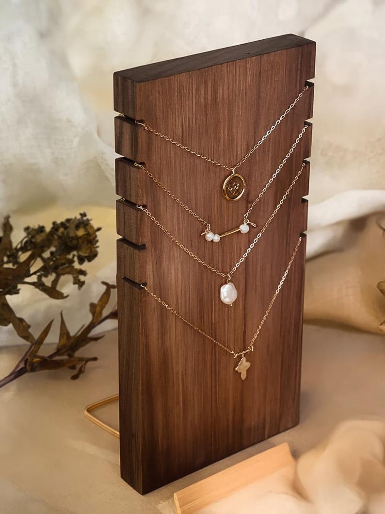 Walnut Jewelry Display Stand for Necklaces, Wooden Necklace Holder ...