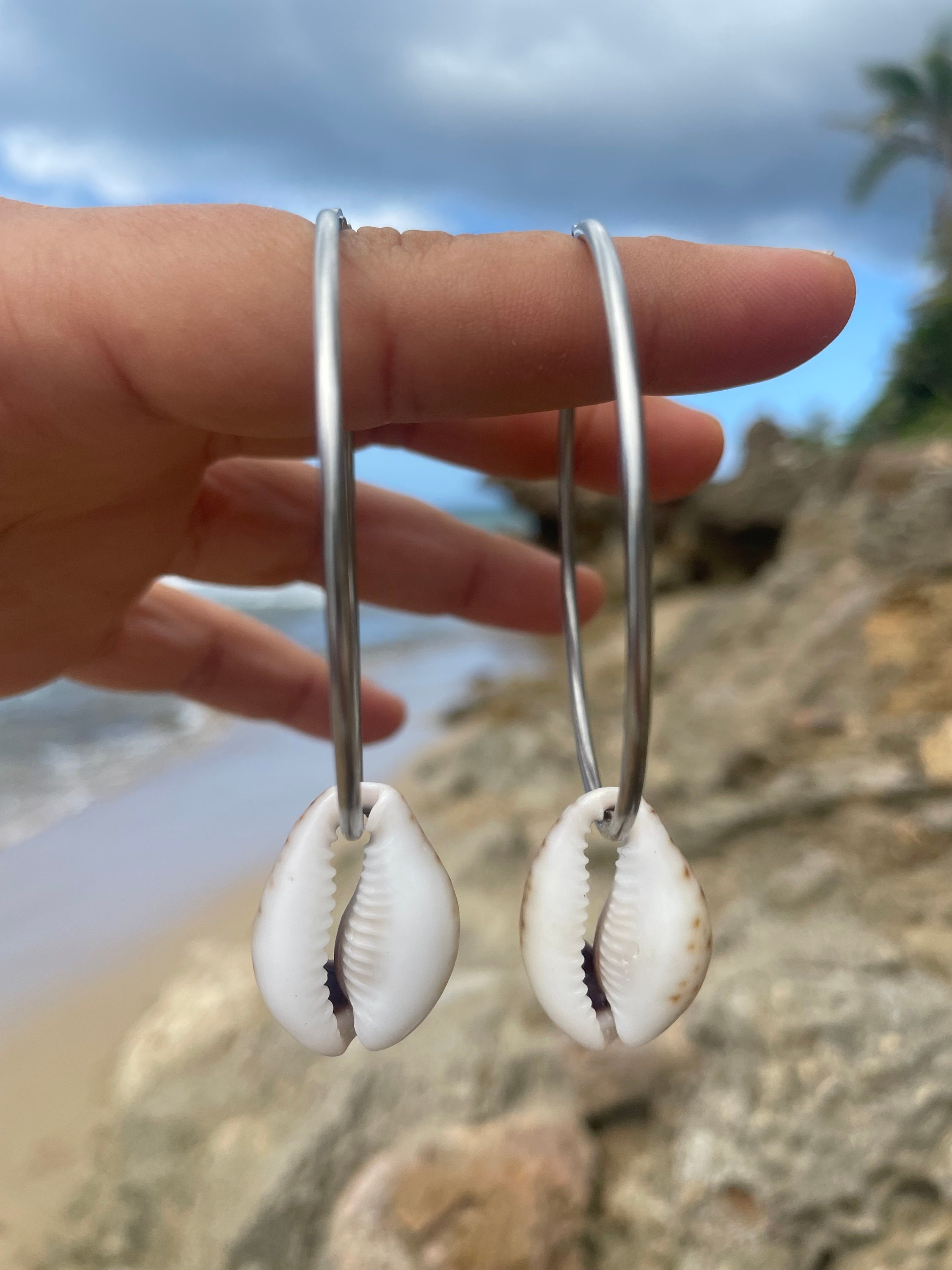 XL Sterling Silver Cowrie Shell Hoop Earrings xtra Large - Etsy