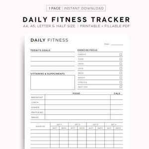 Fitness Tracker Printable, Daily Exercise Log, Fitness Journal, Workout ...