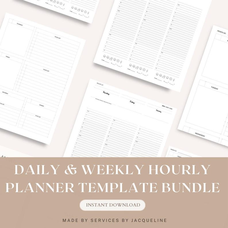 Weekly/daily Planner Printable PDF Instant Download - Includes Hourly ...