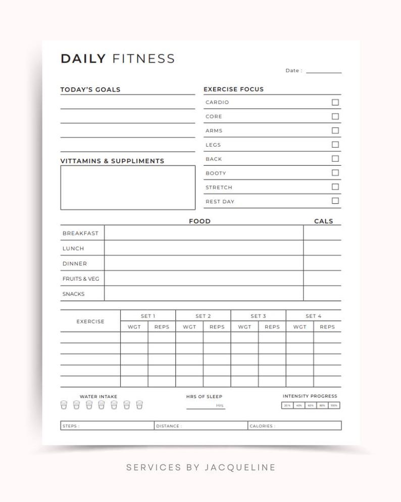Fitness Tracker Printable, Daily Exercise Log, Fitness Journal, Workout ...