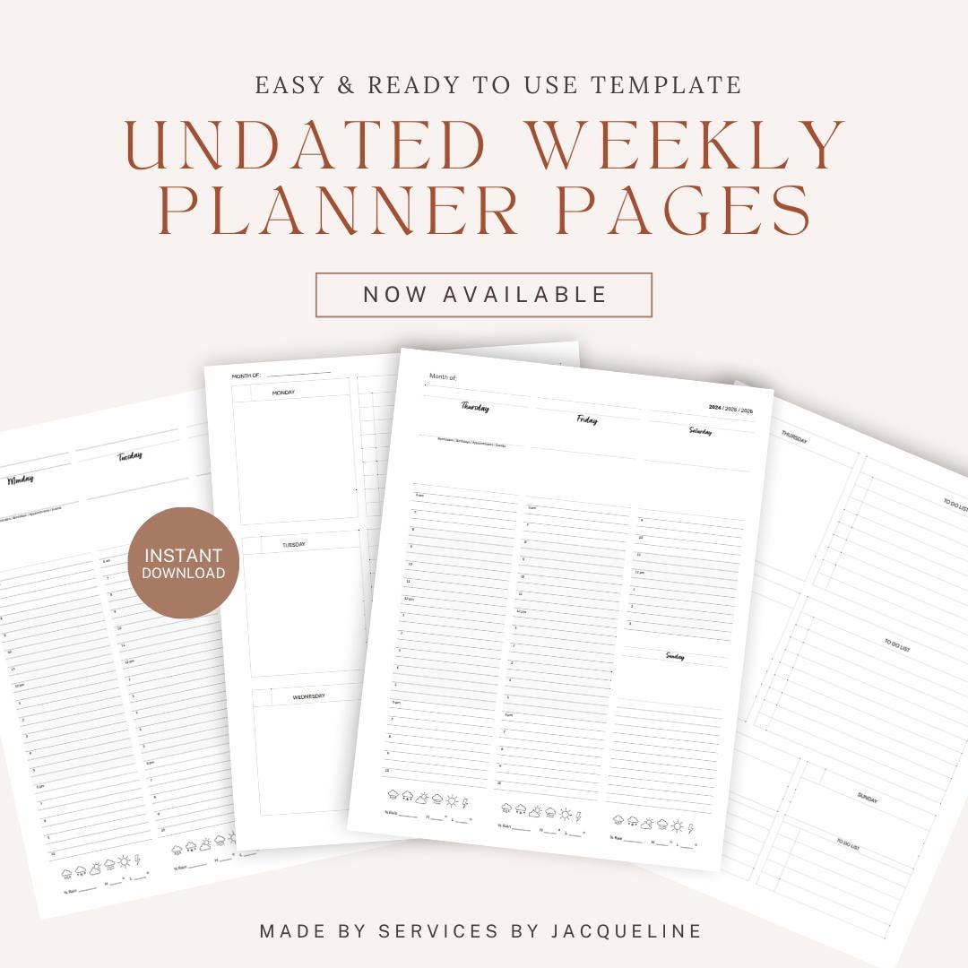 Weekly/daily Planner Printable PDF Instant Download - Includes Hourly ...