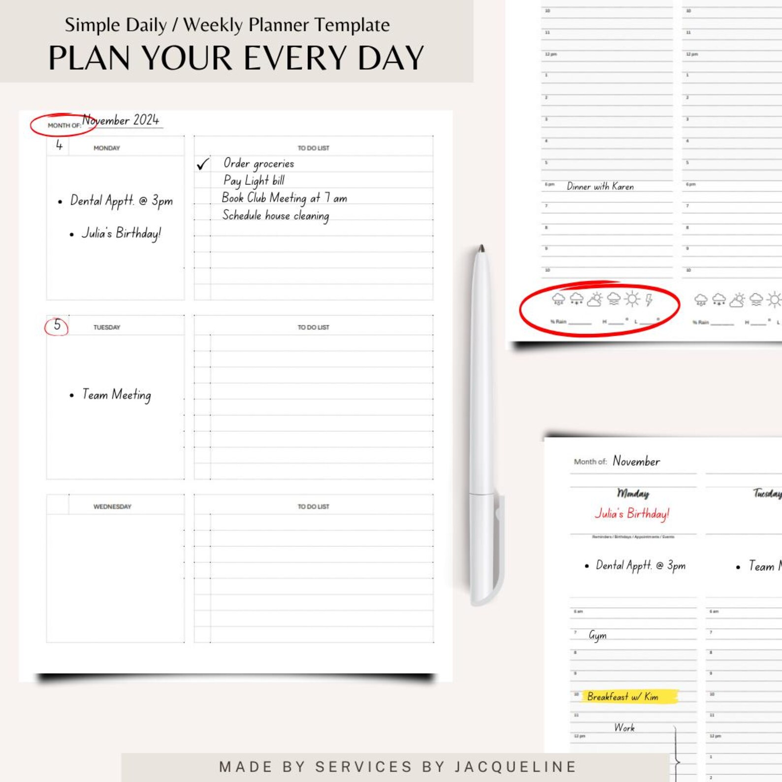 Weekly/daily Planner Printable PDF Instant Download - Includes Hourly ...