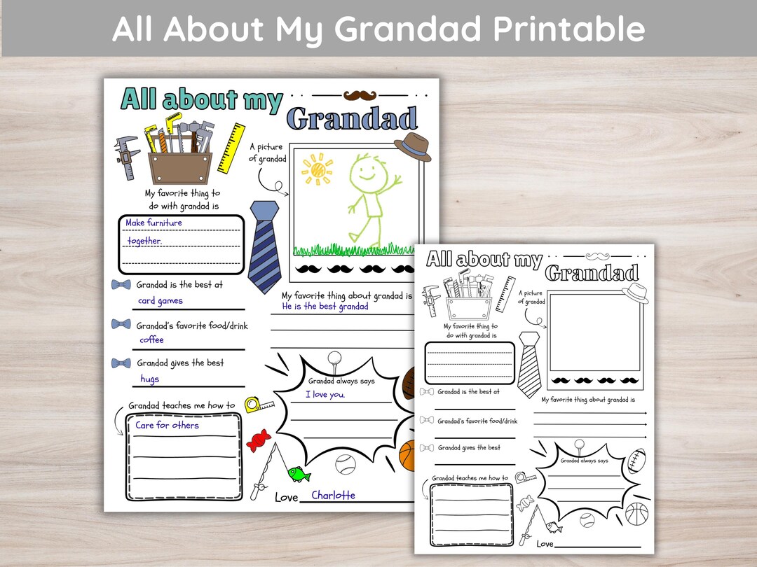 All About My Grandad Questionnaire Printable Coloring Activity, DIY ...
