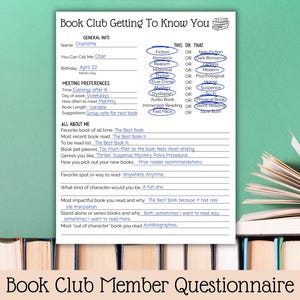 Book Club Questionnaire, Book Club Survey, Reading Group Survey, Book ...