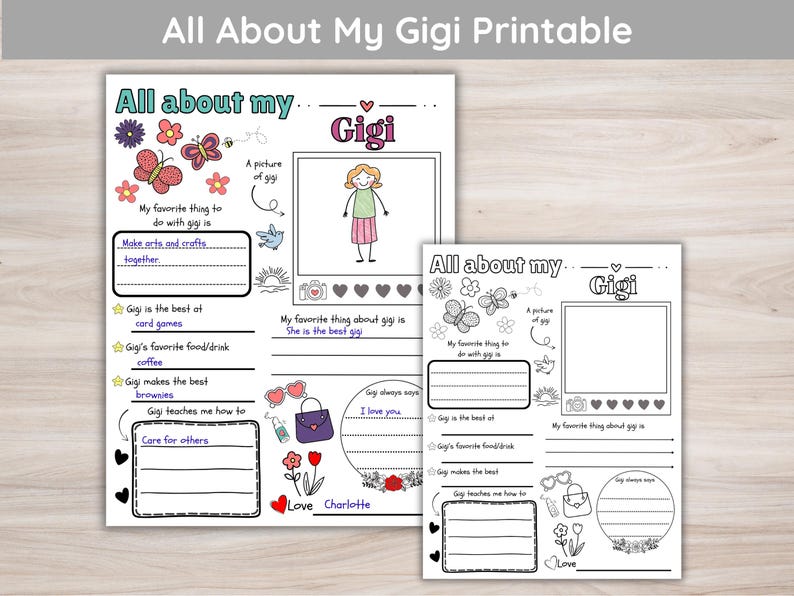 All About My Gigi Questionnaire Printable Coloring Activity, DIY ...