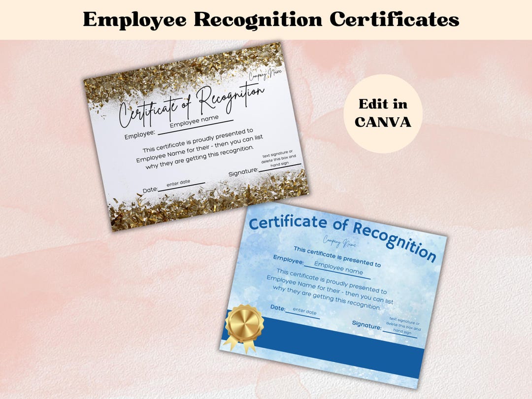 Certificate of Recognition Template- Editable in CANVA, Employee ...