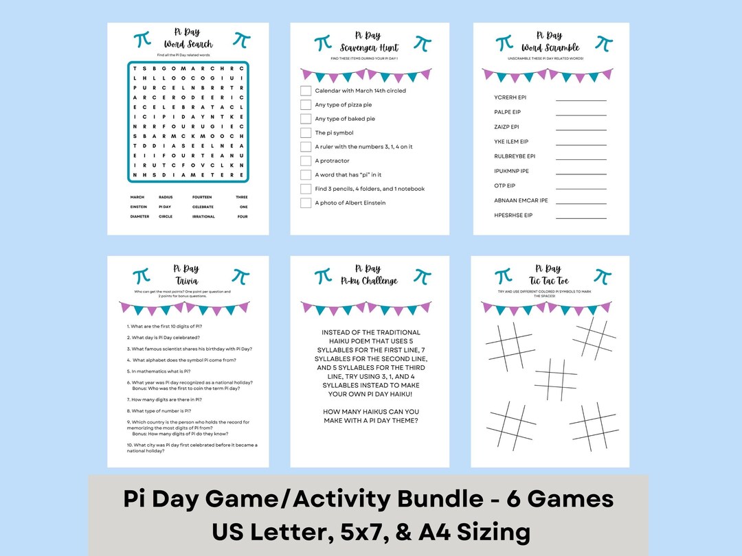 Pi Day Activity, Printable Pi Day Game Bundle, Happy 3.14 Day, Holiday ...
