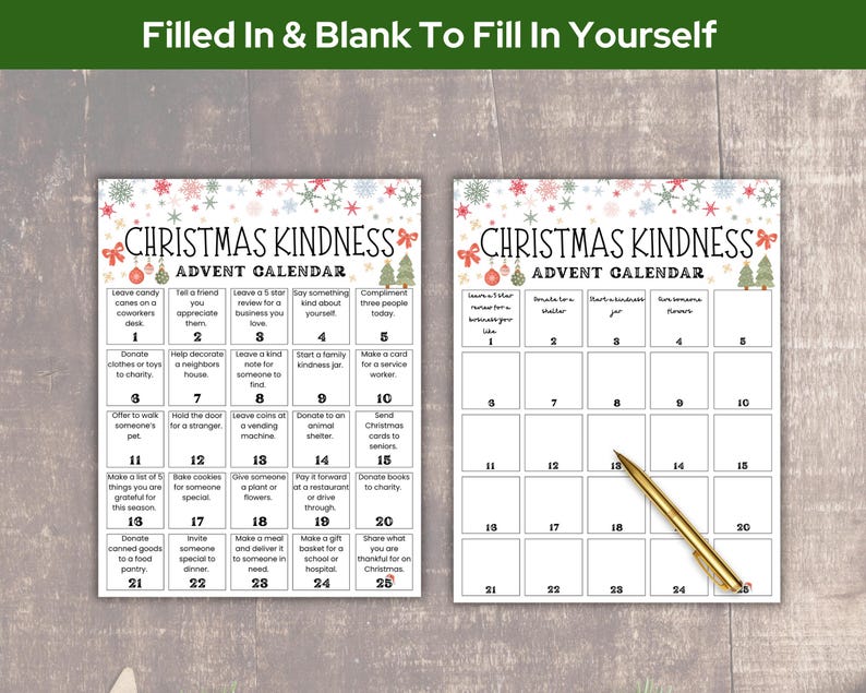 Acts of Kindness Christmas Advent Calendar for Kids and Adults ...