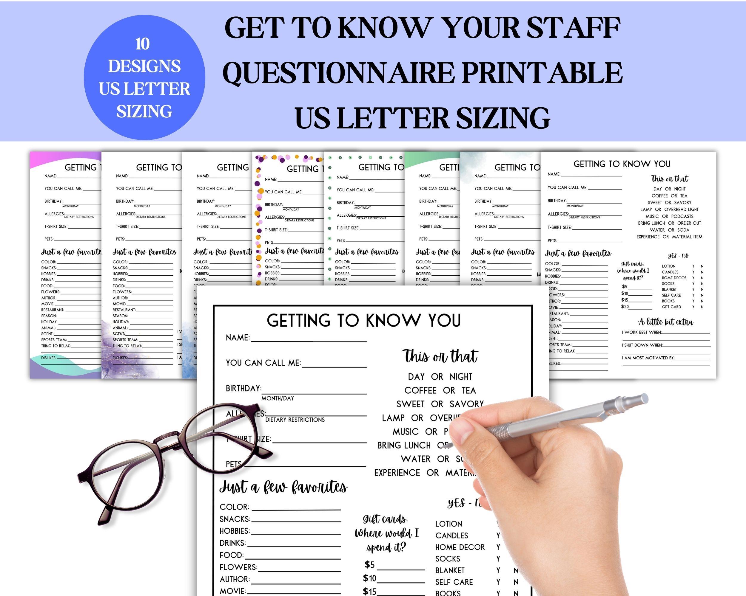 Team Building Get to Know Your Staff Questionnaire Printable, Employee ...