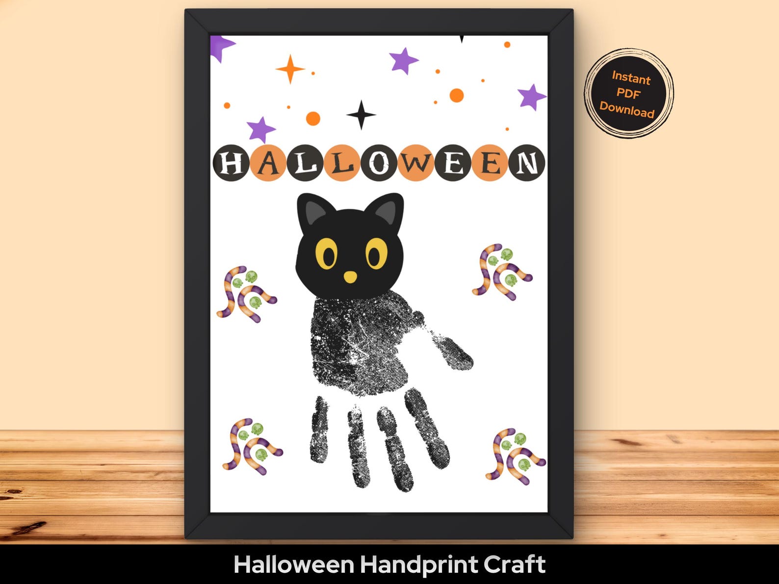 Halloween Handprint Craft, Black Cat Hand Print Art, Fall Footprint ...