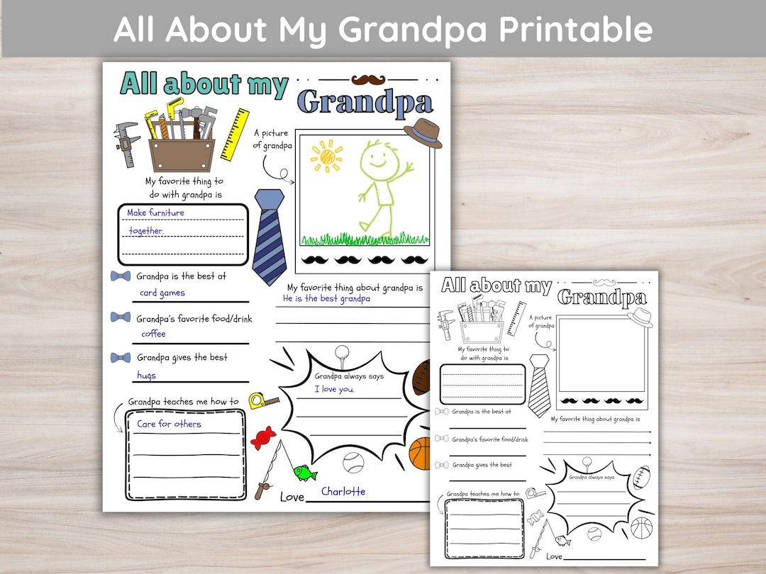 All About My Grandpa Questionnaire Printable Coloring Activity, DIY ...