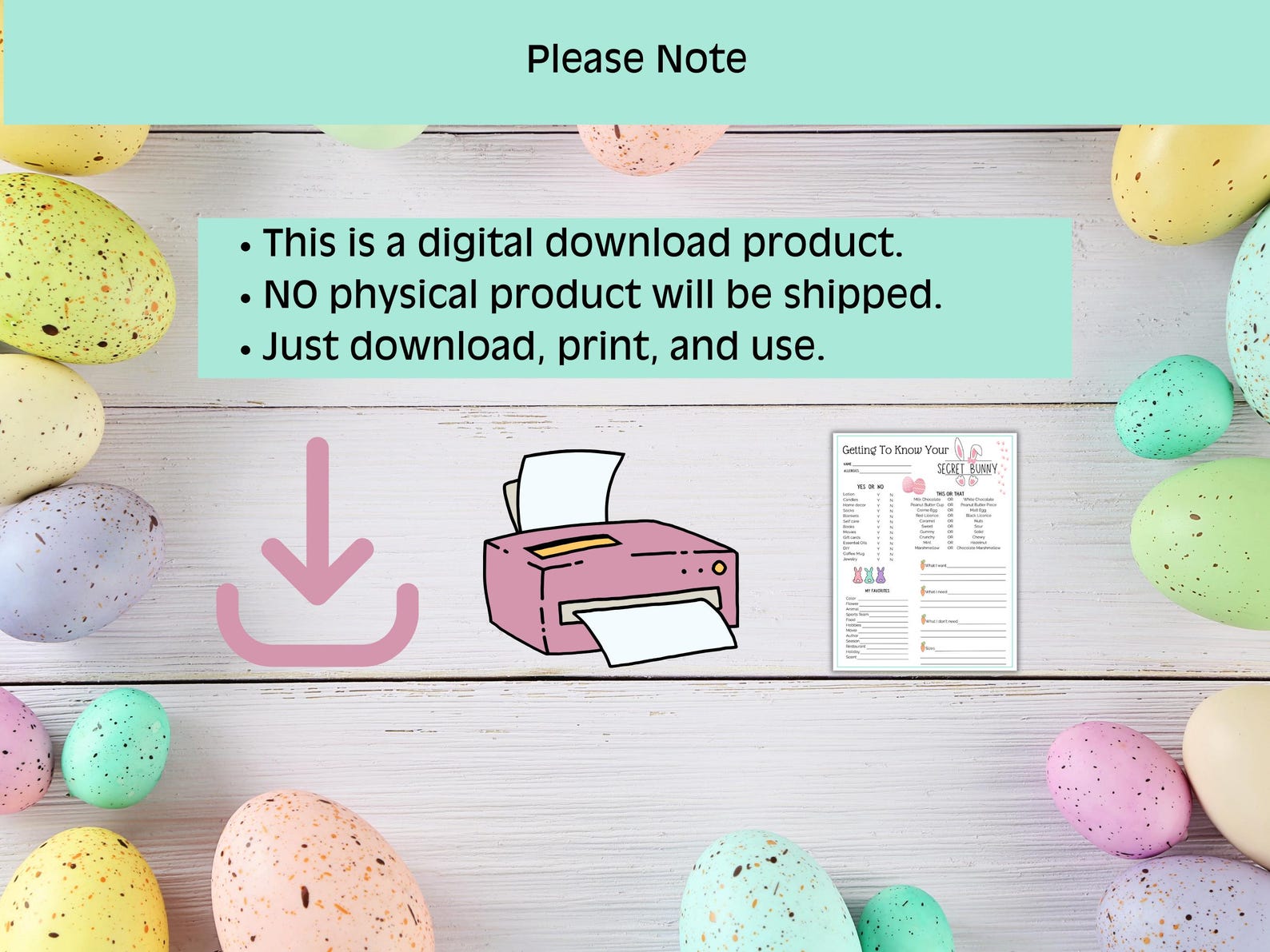 Secret Bunny Questionnaire, Easter Gifts for Teens, Secret Bunny Survey ...