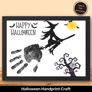 Halloween Handprint Craft, Witch and Moon Hand Print Art, Fall ...