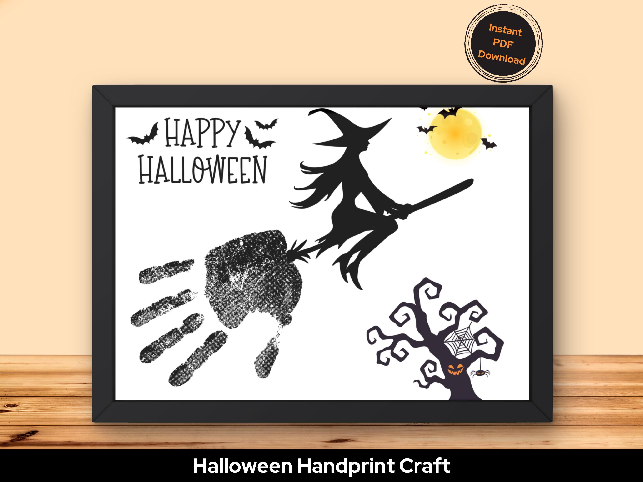 Halloween Handprint Craft, Witch and Moon Hand Print Art, Fall ...