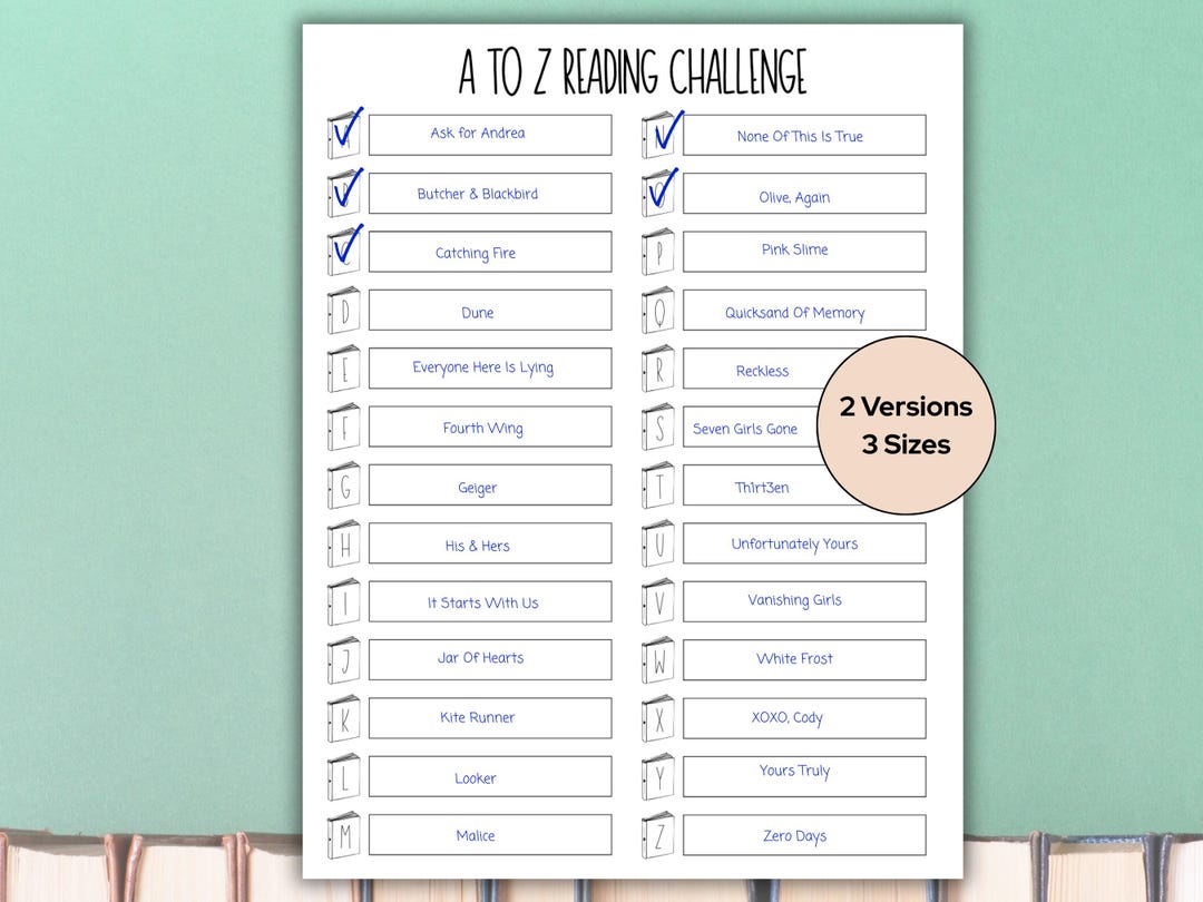 AZ Reading Challenge Template, Alphabet TBR Challenge, AZ Books Read ...