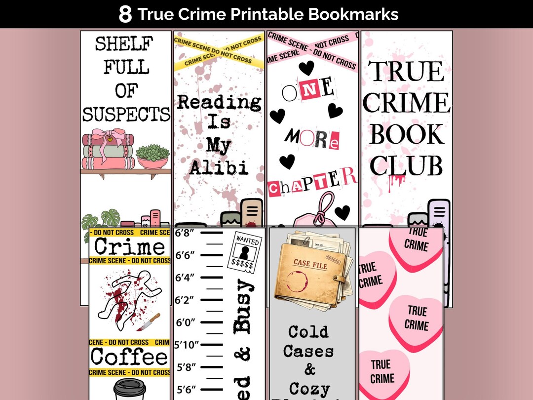True Crime Printable Bookmarks Template, Bookish Bookmarks for Women ...