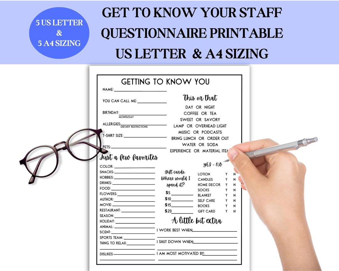 Team Building Get to Know Your Staff Questionnaire Printable, All About ...