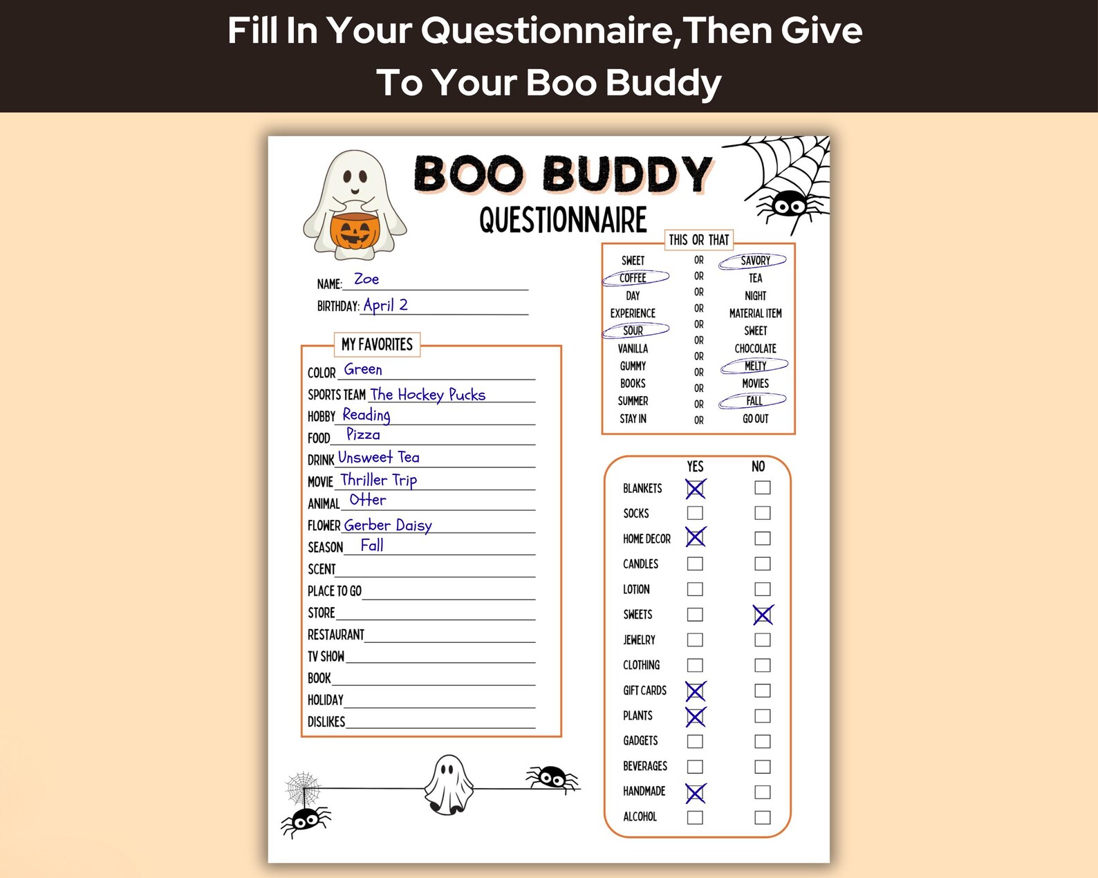 Halloween Boo Buddy Questionnaire Printable Kit for Adults, Employee ...