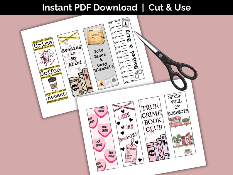 True Crime Printable Bookmarks Template, Bookish Bookmarks for Women ...