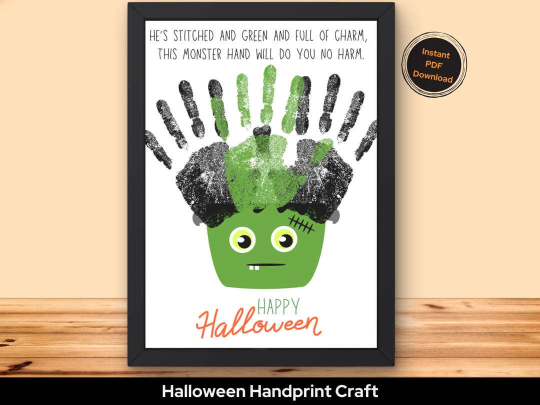 Halloween Handprint Craft, Frankenstein Hand Print Art, Fall Footprint ...