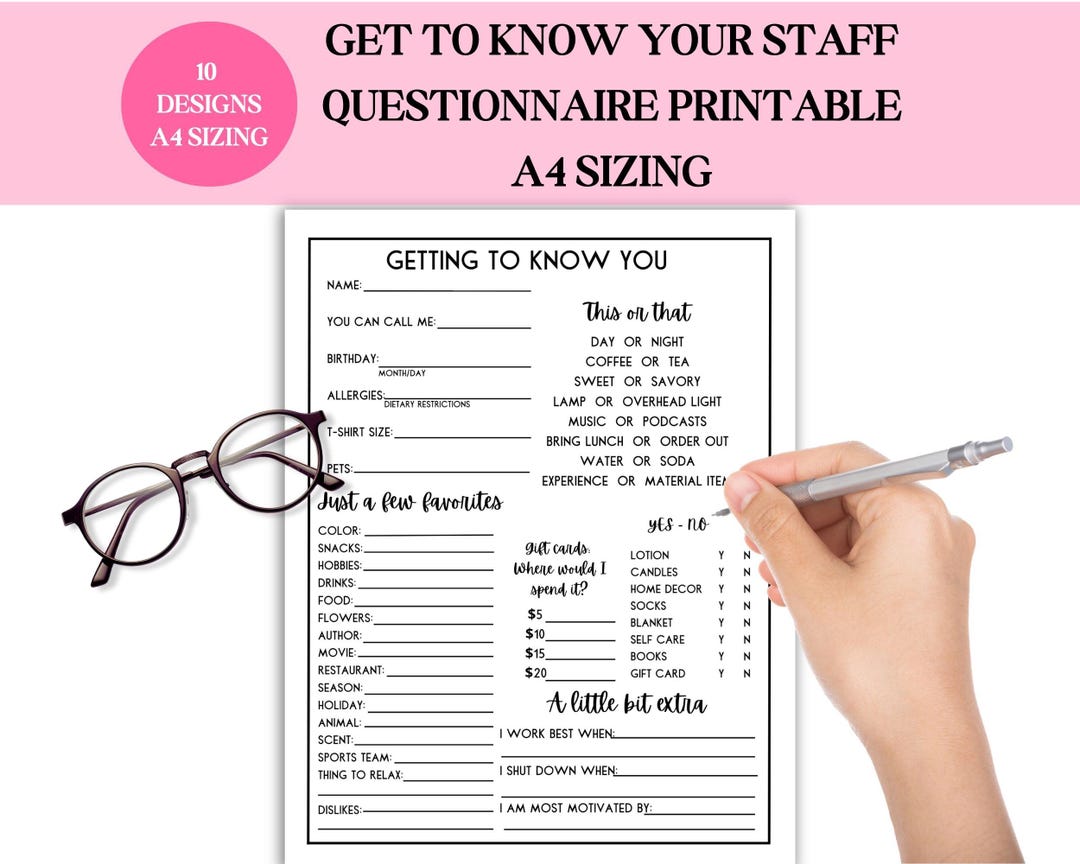 Team Building Get to Know Your Staff Questionnaire Printable, Employee ...