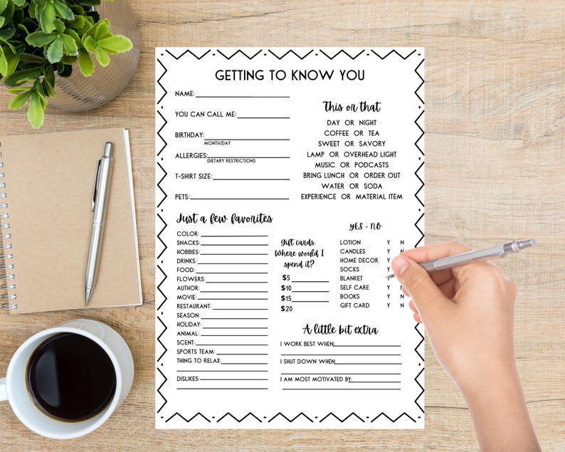 Team Building Get to Know Your Staff Questionnaire Printable, Employee ...