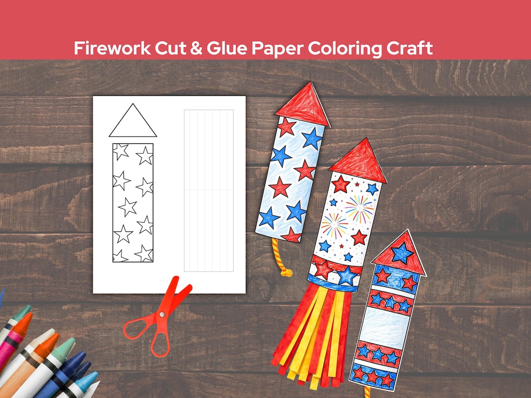 4th of July Firework Cut and Paste Paper Craft for Kids, Kids Fourth of ...