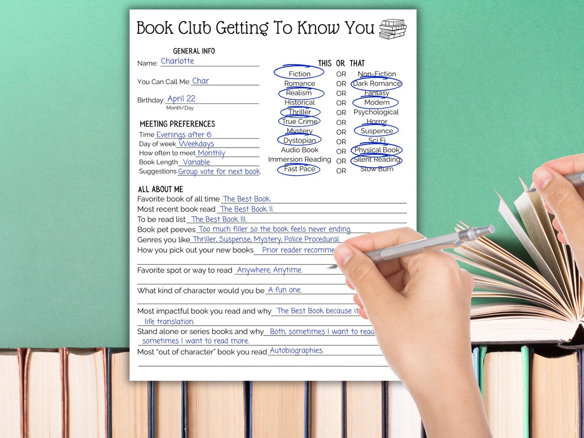 Book Club Questionnaire, Book Club Survey, Reading Group Survey, Book ...