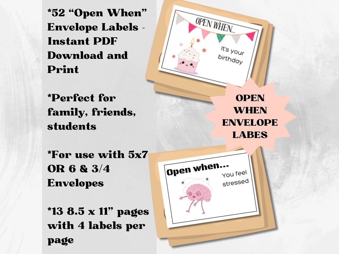 Open When Envelope Labels Printable Open When for Student, College ...