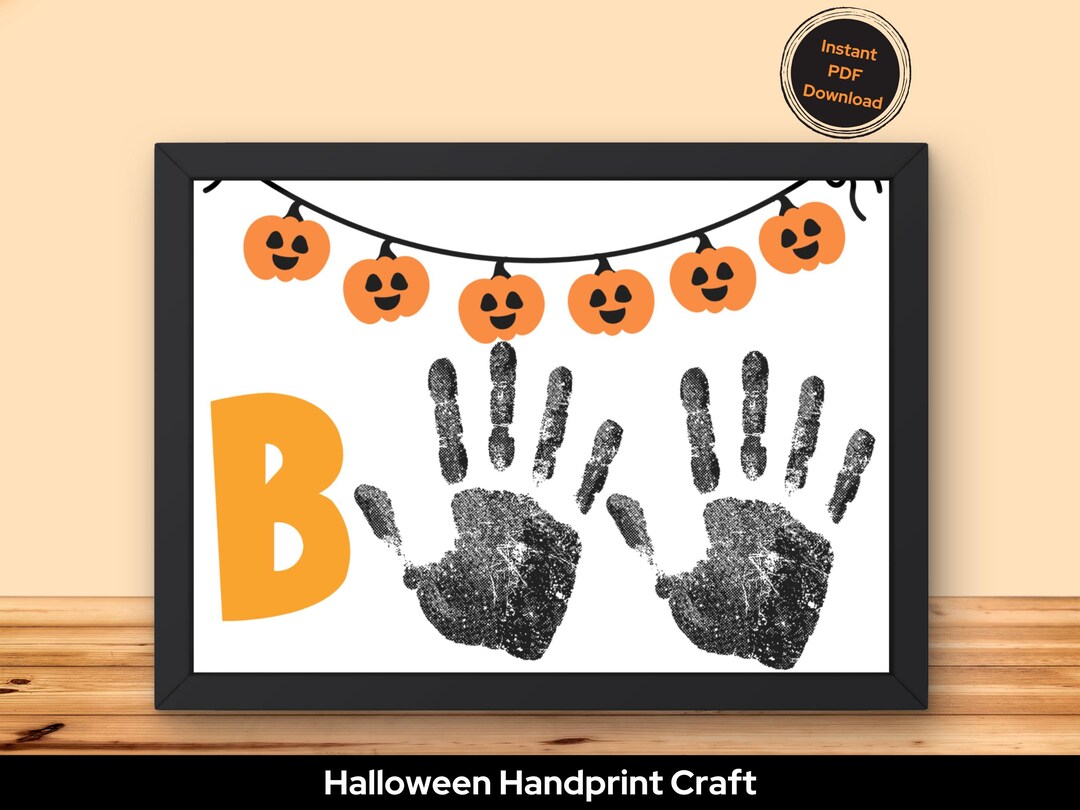 Halloween Handprint Craft, Boo Pumpkin Hand Print Art, Fall Footprint ...