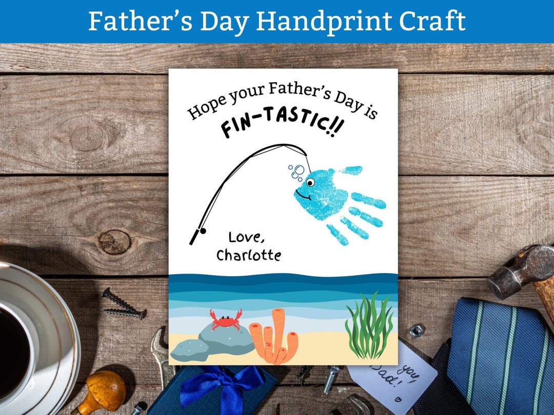 Father's Day Handprint Craft, Fishing Handprint Craft, Father's Day DIY ...