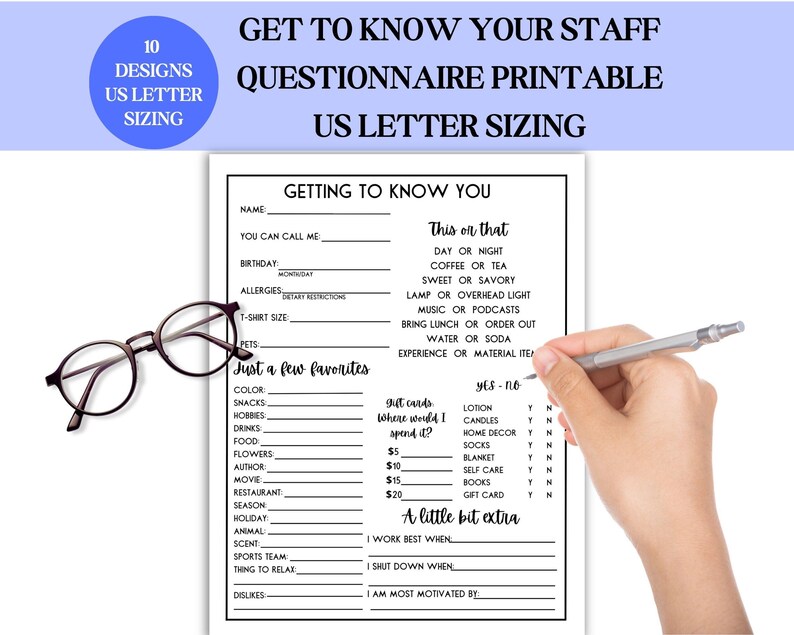 Team Building Get to Know Your Staff Questionnaire Printable, Employee ...