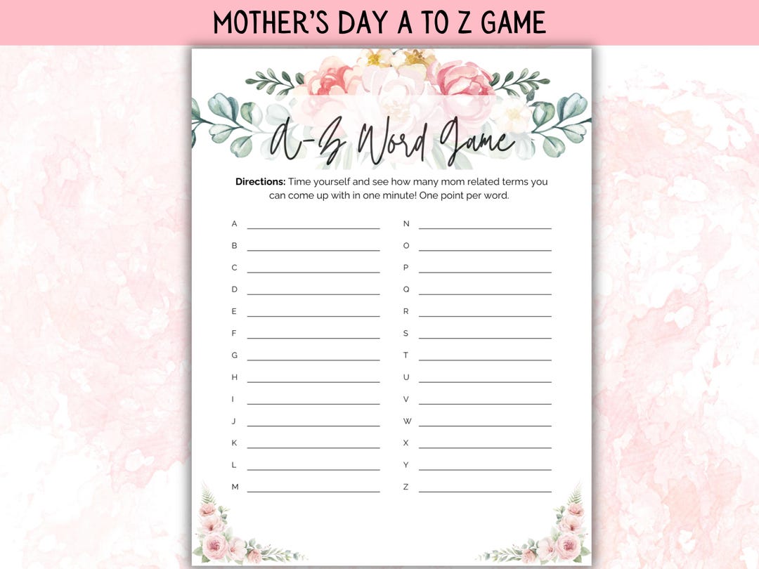 Mother’s Day A to Z Game Printable, Mothers Day Brunch Party Games, AZ ...