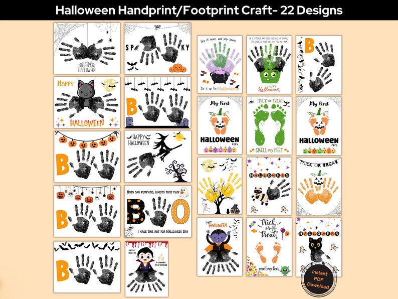 Halloween Handprint Craft Bundle, Hand Print Art, Fall Footprint Craft ...
