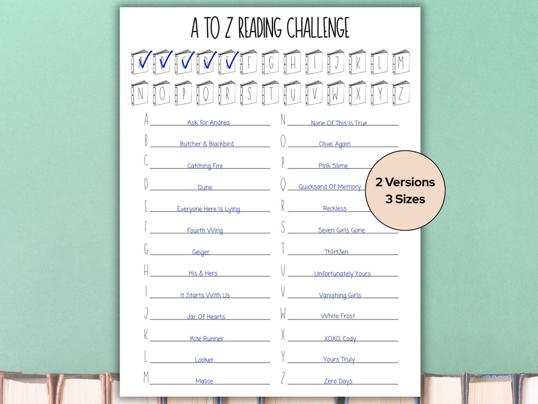 A to Z Reading Challenge Printable, Alphabet Book Challenge, Reading ...
