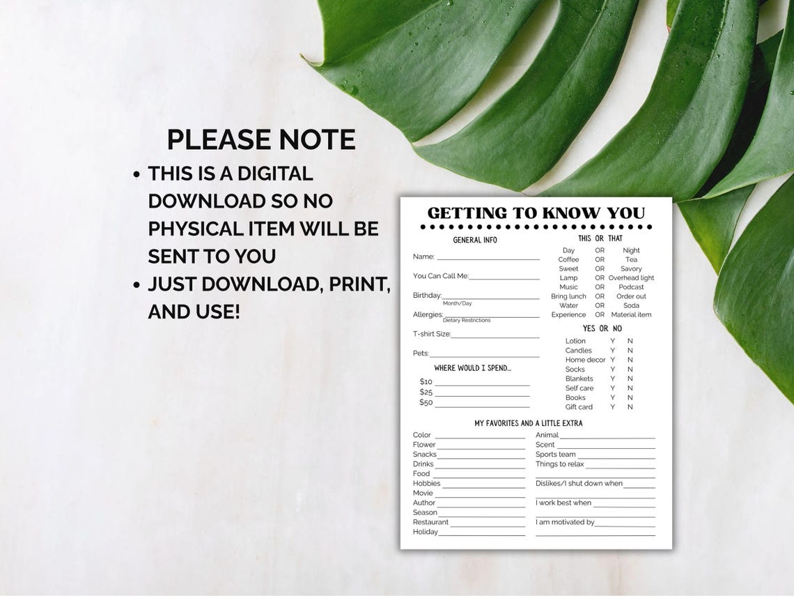 Team Building Get to Know Your Staff Questionnaire Printable, Get to ...