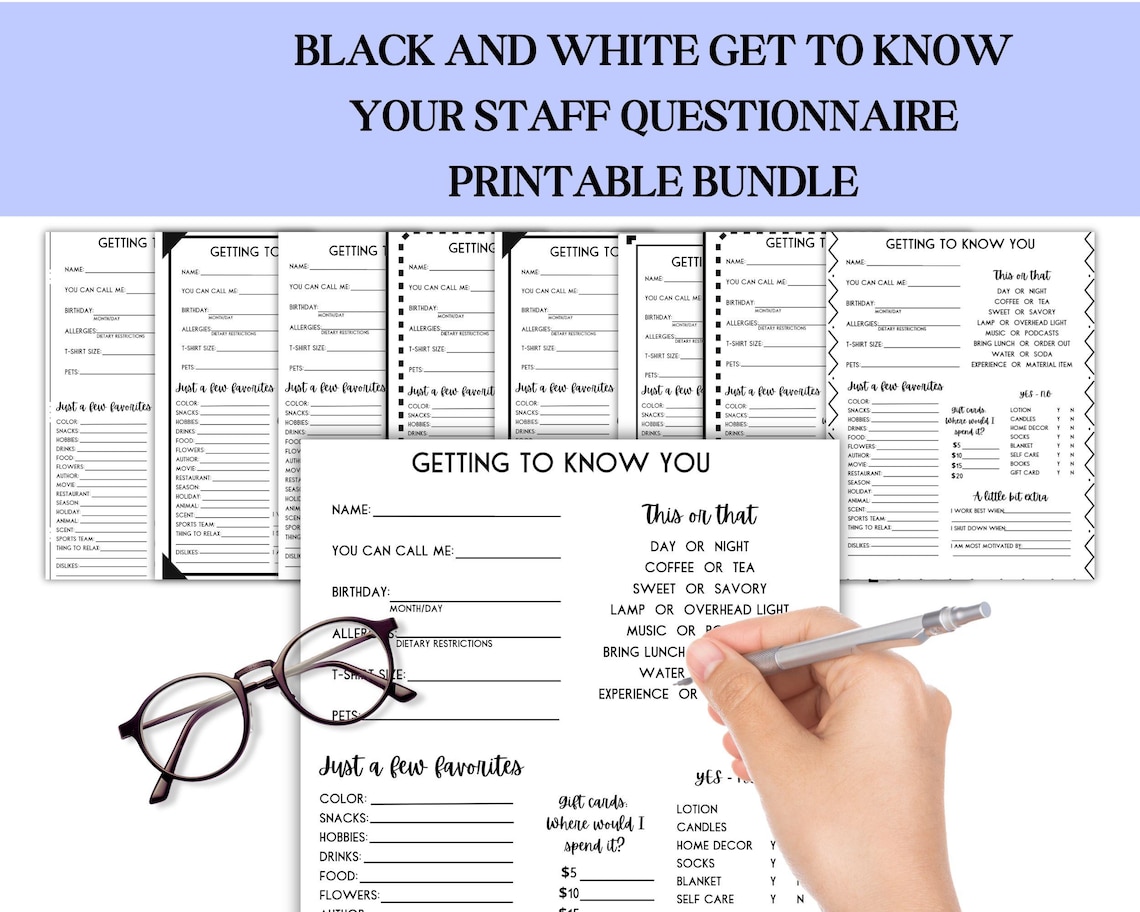 Team Building Get to Know Your Staff Questionnaire Printable, All About ...
