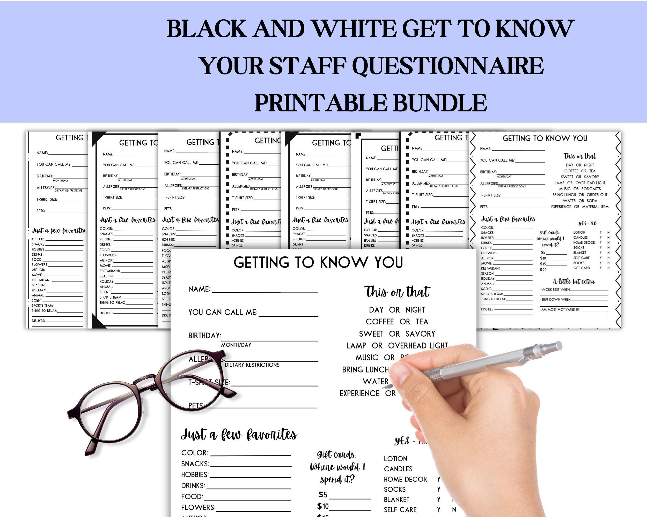 Team Building Get to Know Your Staff Questionnaire Printable, All About ...