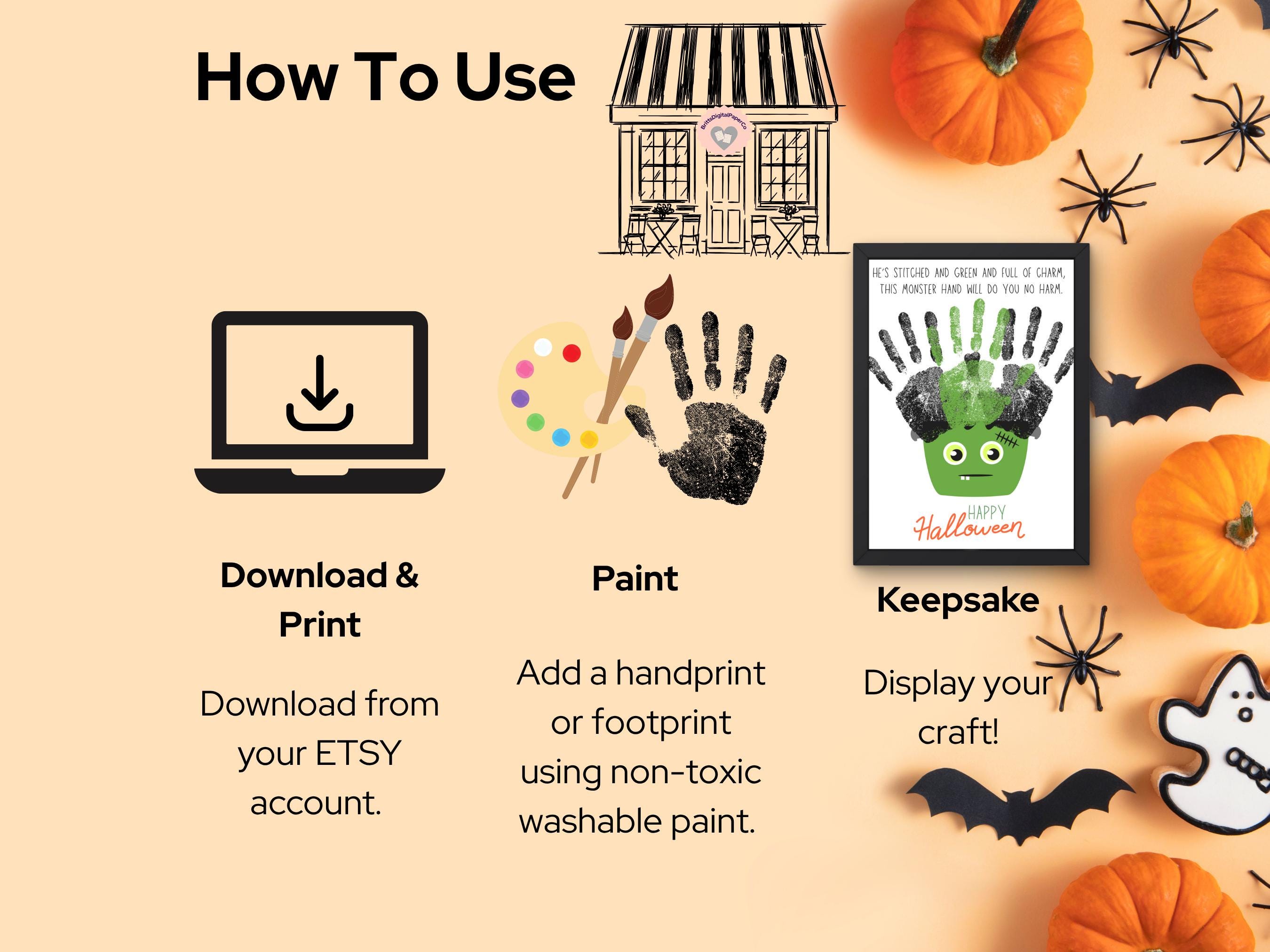 Halloween Handprint Craft, Frankenstein Hand Print Art, Fall Footprint ...