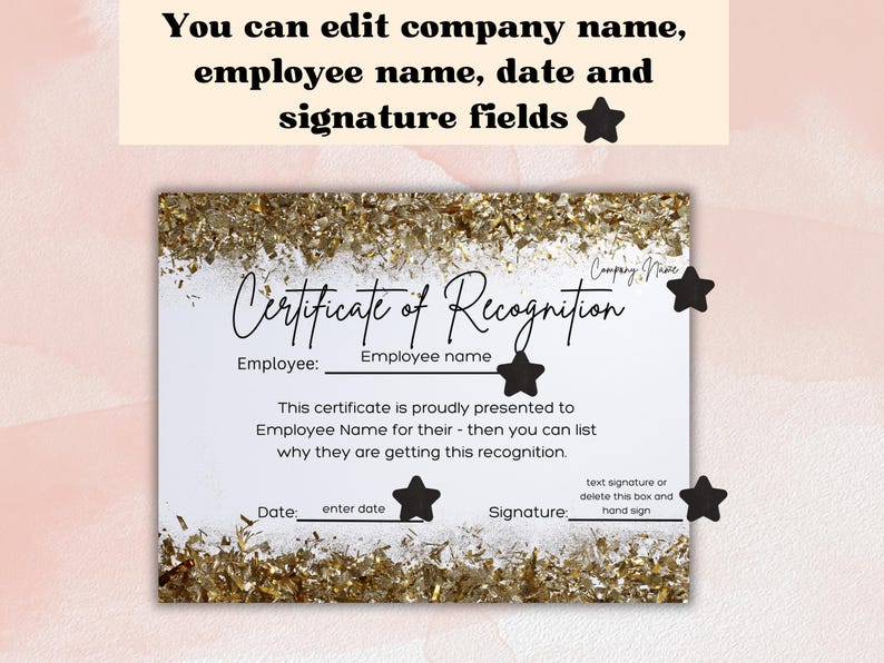 Certificate of Recognition Template- Editable in CANVA, Employee ...